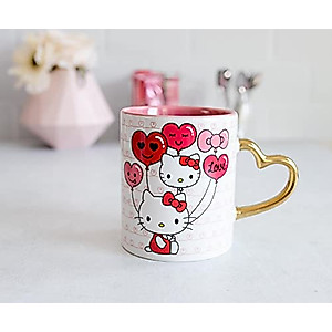 Sanrio Hello Kitty Love Heart-Shaped Handle Ceramic Mug | Large Coffee Cup For Espresso, Caffeine, Beverages, Home & Kitchen Essentials | Cute Valentine's Day Gifts and Collectibles | Holds 14 Ounces