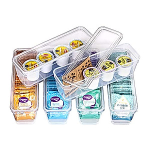 AB Designs Bin Pack, [6] Long Home Organizer Storage Boxes with Lids, Translucent Clear