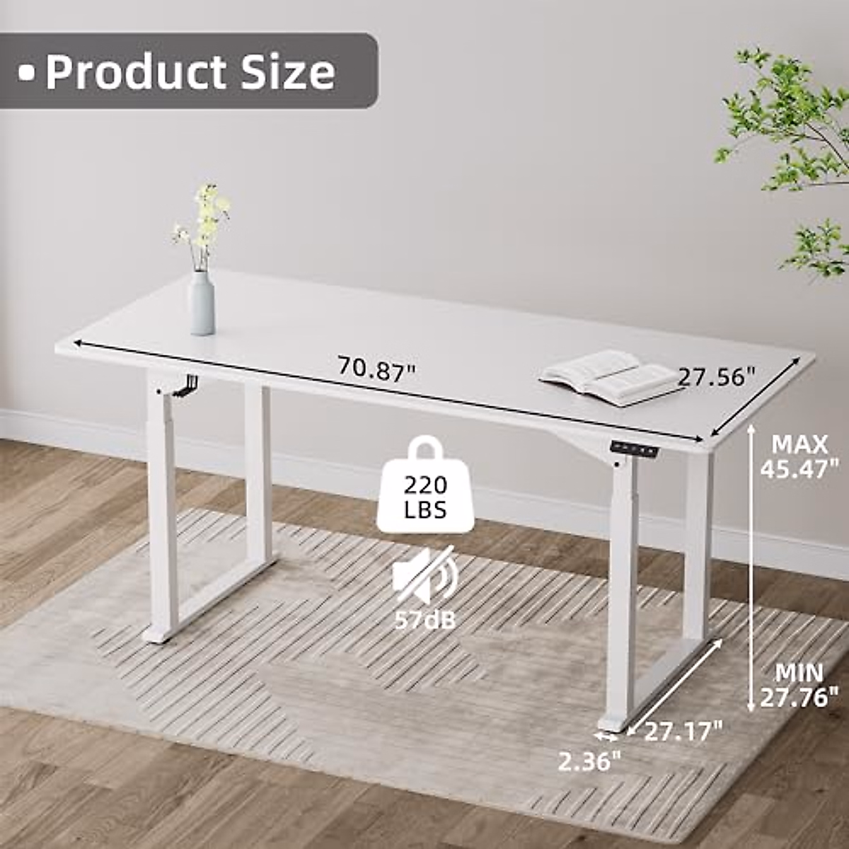 Shahoo Electric Standing Desk 4 Legs, 71 x 28 Inches Height Adjustable Table with Strong Dual Motor, Computer Workstation with Memory Preset for Home Office, White