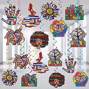 Hispanic Heritage Month Decorations Hanging Swirls, Spanish Classroom Decorations Foil Ceiling Streams Latin American Hispanic Heritage Decorations For Classroom Home and Office