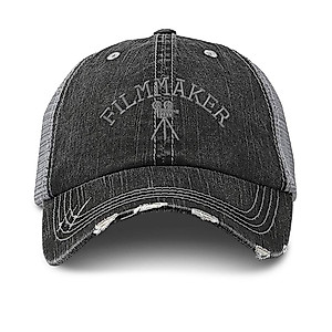 Speedy Pros Distressed Trucker Hat Filmmaker Embroidery Cotton for Men & Women Black Gray