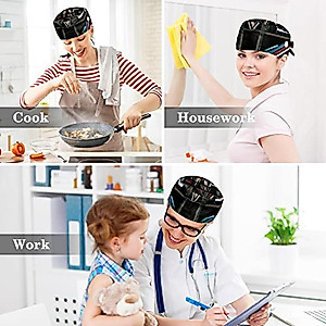 Scrub Caps Women with Bow Hair Rings Set, Adjustable Bouffant Hats for Nurse, Bookshelf Reading Knowledge Unisex Tie Back Hats, One Size