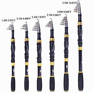 Sougayilang Telescopic Fishing Rod - 24 Ton Carbon Fiber Ultralight Fishing Pole with CNC Reel Seat, Portable Retractable Handle, Stainless Steel Guides for Bass Salmon Trout Fishing