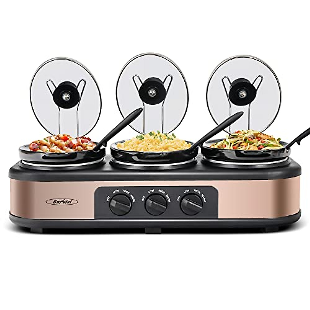 Slow Cooker, Dual and Triple Slow Cooker Buffet Server Multiple Pot Food Warmer, Slow Cooker Buffet Food Warmer Adjustable Temp Lid Rests Stainless Steel