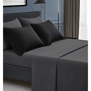 Maple&Stone Queen Size Comforter Set 7 Pieces Bed in a Bag - Down Alternative Bed Set with Sheets, Pillowcases & Shams, Soft Reversible Duvet Insert for Queen Bed, Black