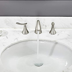 Comllen Widespread 3 Hole Brushed Nickel Bathroom Faucet, Modern 8 Inch Two Handle Bathroom Sink Faucet Lavatory Vanity Faucet with Water Hoses and Pop-up Drain