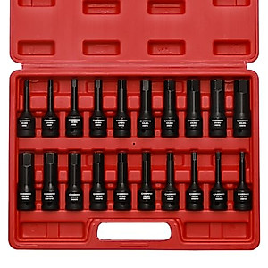 CASOMAN 1/2" Drive Master Impact Hex Bit Set, Hex Driver, SAE/Metric, 1/4" - 3/4", 6mm - 19mm, Cr-Mo Steel,Impact Grade, One-Piece Construction, 20-Piece 1/2" Drive Allen Bit Socket Set