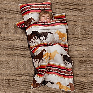 Carstens, Inc. Kids Slumber Bag Sleeping Bag/Nap Mat with Pillow for Boys & Girls, Running Horses