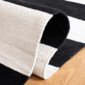 SAFAVIEH Montauk Collection Area Rug - 5' x 8', Black & Ivory, Handmade Flat Weave Boho Farmhouse Cotton Stripe, Ideal for High Traffic Areas in Living Room, Bedroom (MTK712D)