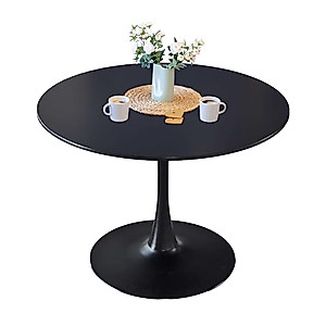ANDORON Round Dining Table, 42 Inches Kitchen Tulip Table for 4-6 People with MDF Top and Metal Base, Modern Circle End Table Leisure Coffee Side Table (Black, 42")