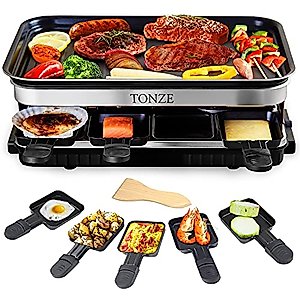 Indoor Grill Smokeless Korean BBQ Grill 2 IN 1 Griddle Electric Grill Raclette Table Grill Kitchen Appliances with 8 Mini Grill Cheese Pans Christmas Gift Removable Non-Stick Temperature Control,1500W