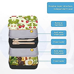 KOOLR Lovely Strawberry Print Bento Box Adult Lunch Box With 2 Compartments Stackable For Work Picnic Leak Proof Bento Box