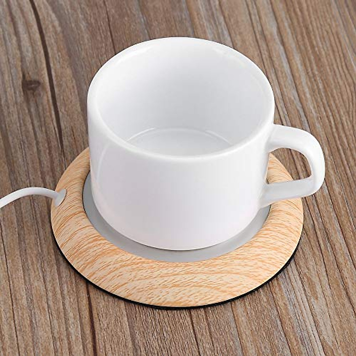 Cup Warmer, Wood Grain Cup Warmer Heat Beverage Mug Mat Office Tea Coffee Plate Tea Mug Heater Pad 5V USB Chargeable for Office Home Domitory
