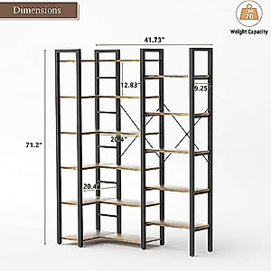 oneinmil Triple Wide 6-Shelf Bookcase Industrial Vintage Wood Style Large Open Bookshelves for Home&Office, Rustic Brown (6 Tier, Rustic Brown)