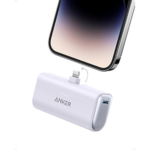 Anker Nano Power Bank with Built-in Lightning Connector, Portable Charger 5,000mAh MFi Certified 12W, Compatible with iPhone 14/14 Pro / 14 Plus / 14 Pro Max, iPhone 13 and 12 Series (Purple)