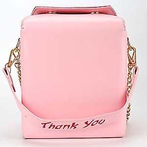 Ondeam Tower Print Crossbody Shoulder Bag,Pu Chinese Takeout Box Totes Purse for Women(Pink)