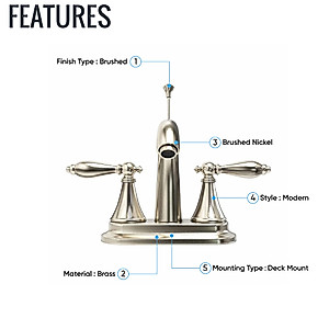LEDMyplace Double Handle Bathroom Faucet with Drain, Mid-Arc Centerest Bathroom Sink Faucet with Lift Rod, Brushed Nickel Finish, Zinc Handle, Brass Body, 2 Holes Deck Mounted Bath Faucet