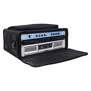 Sound Town Portable 4U Rack Bag, Soft Rack Case with 14" Rackable Depth, Plywood Rack Frame, Shoulder Strap, Accessory Pocket (STRB-416B)