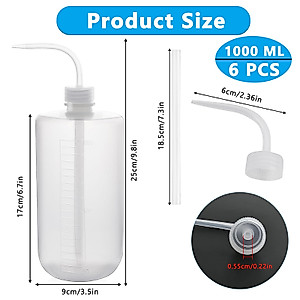 Lainballow 6 Pcs 1000 ml/34 oz Plastic Wash Bottles, Squeeze Tattoo Wash Bottles, Safety Lab Squeeze Bottle,Squirt Bottle with Narrow Mouth for Chemistry Industry Lab Gardening Tattoo Washing Watering