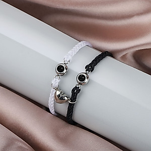 Godchoices Custom Photo Bracelet Personalized Photo Projection Bracelet Couple Photo Bracelet with Picture Inside Circle Matching Couple Projection Bracelets for Women Men