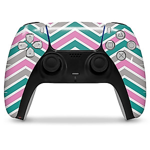 WraptorSkinz Skin Wrap compatible with Sony PS5 DualSense Controller Zig Zag Teal Pink and Gray (CONTROLLER NOT INCLUDED)