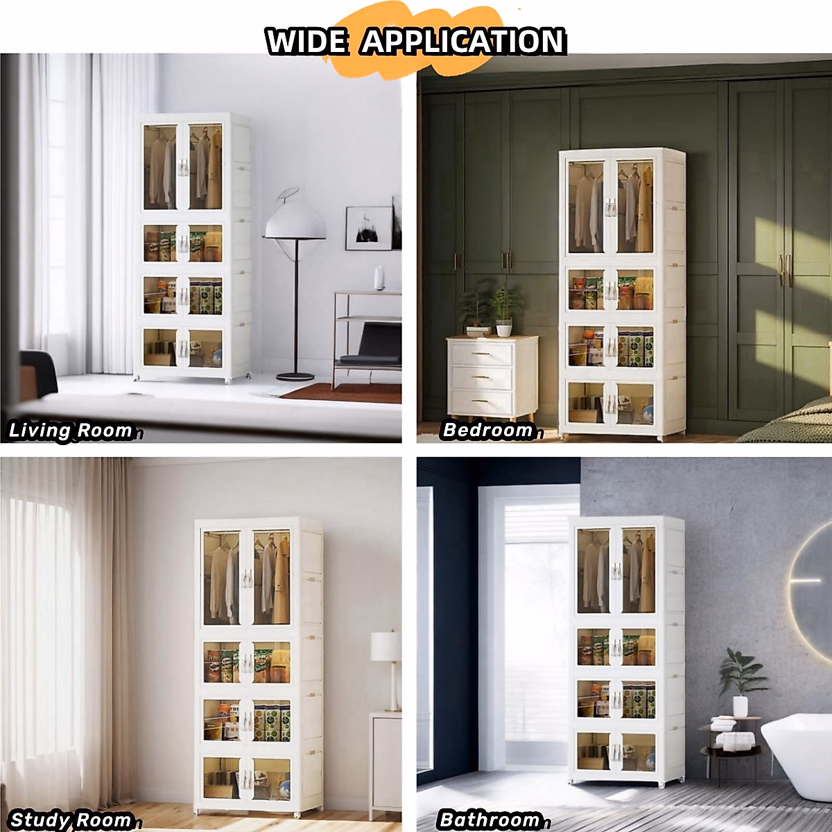 JH Spracely 470L Storage Bins with Lid,Stackable Storage Bins,4-Pack Stackable Storage bin for Closet, Collapsible Closet Organizer with Wheels,Easy to Clean&Assemble