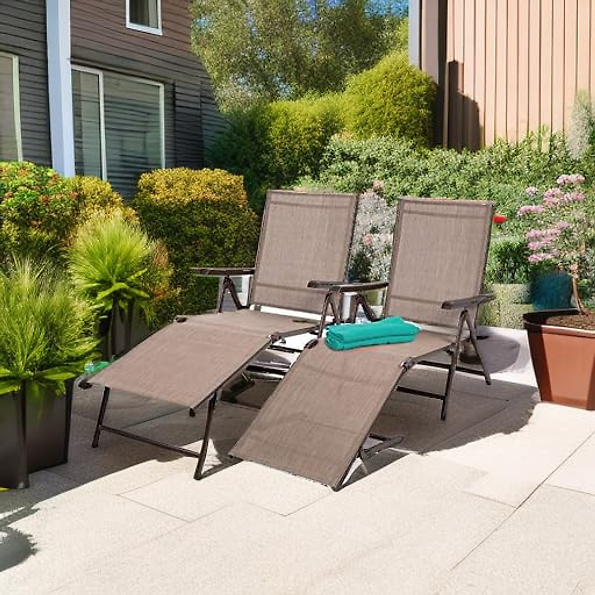 Best Choice Products Set of 2 Outdoor Patio Chaise Lounge Chair Adjustable Reclining Folding Pool Lounger for Poolside, Deck, Backyard w/Steel Frame, 250lb Weight Capacity - Brown