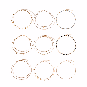 BBTO 9 Pieces Gold Layering Chain Choker Necklace Layered Pendant Statement Necklace for Women Girls (Style A)