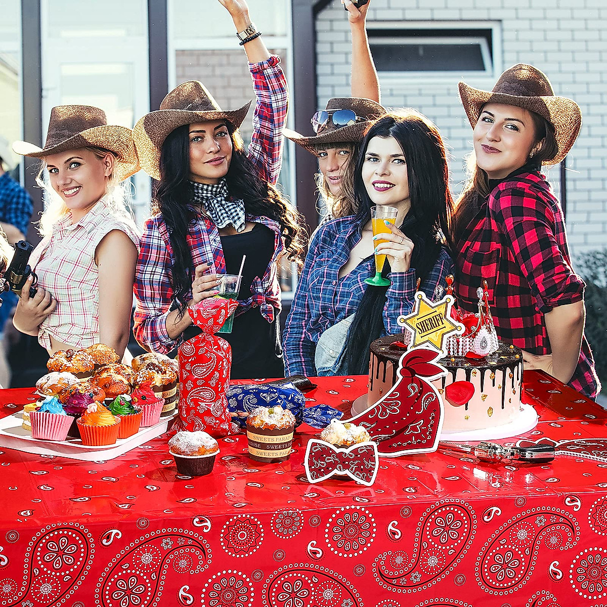 Western Party Tablecloth Paisley Table Cover Bandana Plastic Table Cloth Rectangle Floral Tablecloth for Western Cowboy Themed Party Decorations, 108 X 54 Inches (Red, 1 Pack)