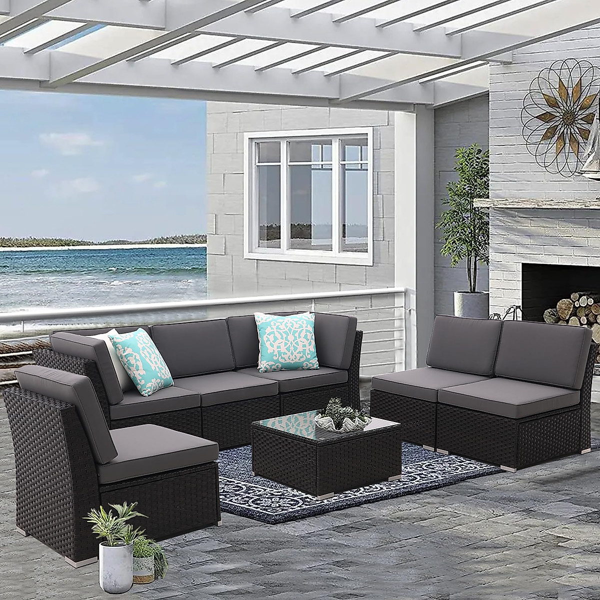 iArtHand Patio Sofa Set with Coffee Table Outdoor Sectional Set Patio Conversation Set Patio Furniture Sets All Weather PE Rattan with Thickened Cushion, Manual Weaving