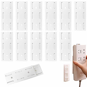12 Pack Adhesive Punch Free Socket Holder, Self-Adhesive Desktop Socket Fixer, Power Strip Holder Fixator, Wall Mount Cable Management (White)