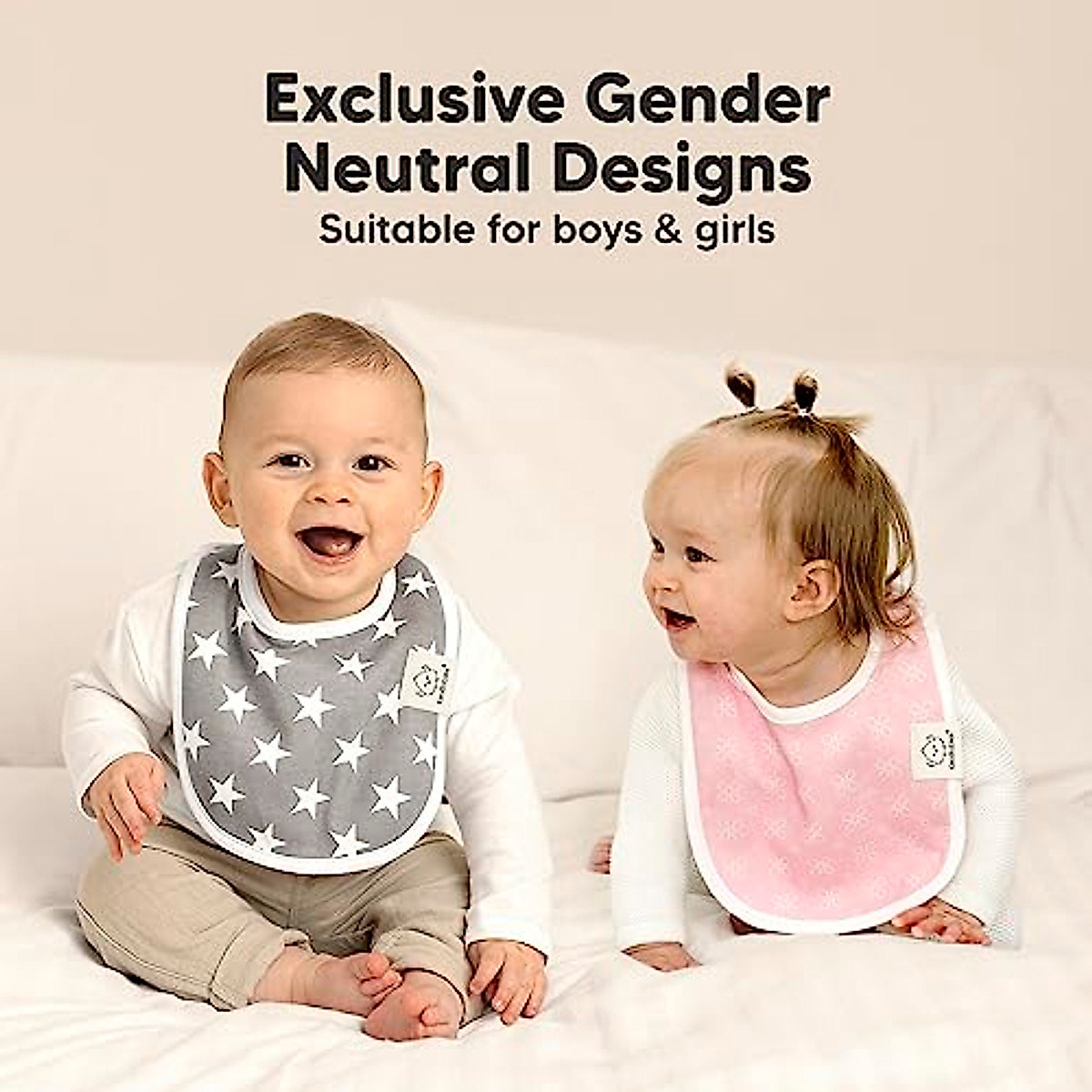 8-Pack Organic Baby Bibs for Girls & Boys - Teething Baby Bibs for Boy, Girl - Newborn Bibs for Baby Girl, Boy (Grayscale)