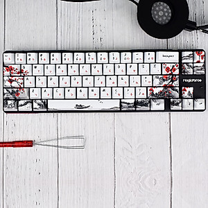 MOLGRIA Keycaps 71 Set for Gaming Mechanical Keyboard, Custom PBT OEM Profile Key caps Japanese Font with Keycap Puller for Cherry MX 71/61 60 Percent Keyboard(Plum Blossom)
