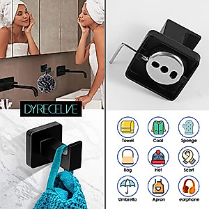 4-PCS Bathroom Hardware Set, Matte Black Bathroom Hardware Set, 16IN Towel Bar Set 304 Stainless Steel, Towel Rack Set Wall Mounted, Hand Towel Bars, Toilet Paper Holder, Towel Ring, Robe Towel Hook