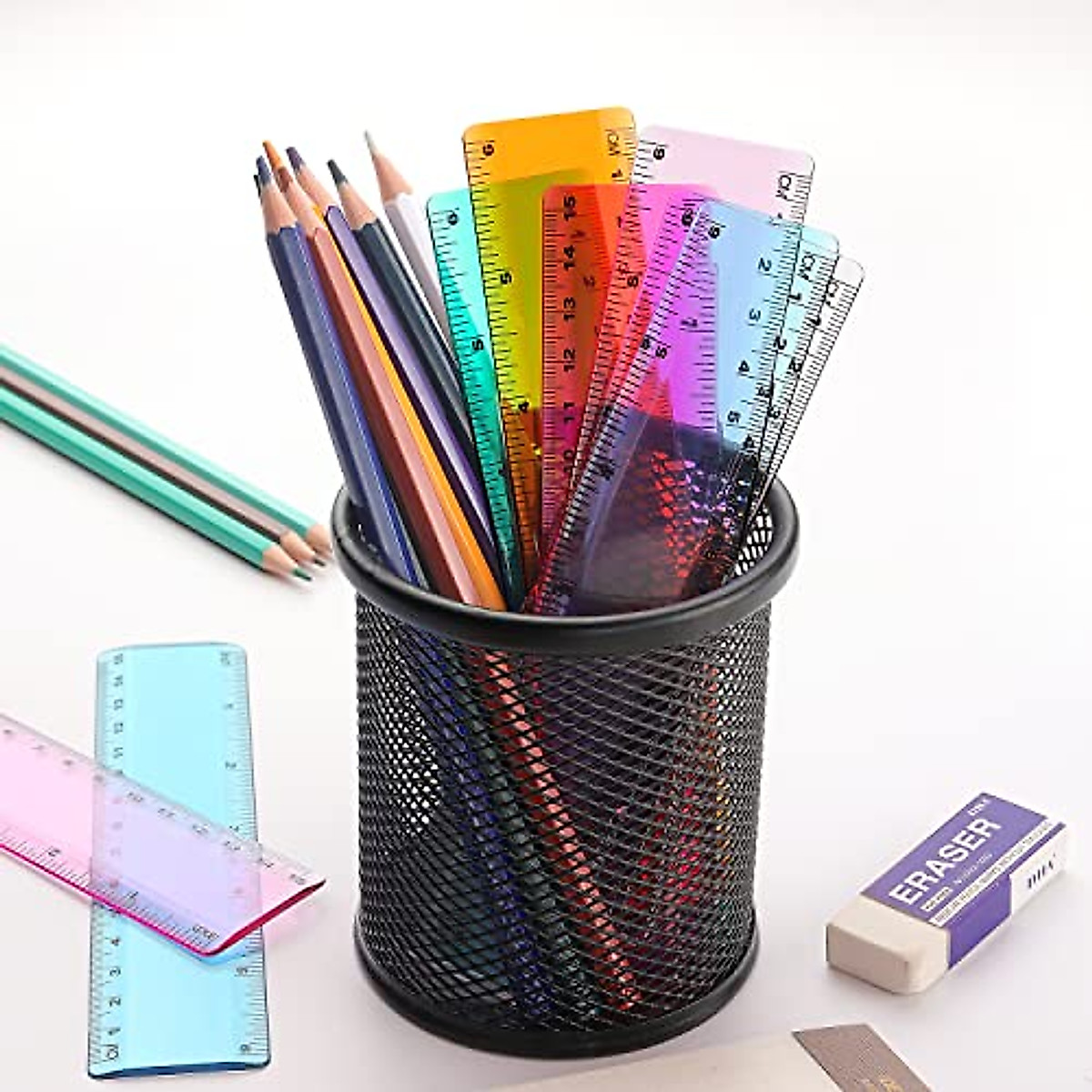 ZZTX Color Plastic Ruler Straight Ruler Measuring Tool 6 Inch Ruler Set Rulers Bulk 3 Pack