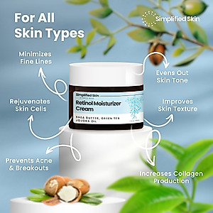 Retinol Cream for Face - 2.5% Retinol Moisturizer with Vitamin E & Hyaluronic Acid for Anti-Aging & Wrinkles - Retinol Night Cream for Face – Hydrating Retinol Facial Moisturizer Cream - 1.7 Oz