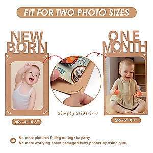 1st Birthday Photo Banner and Happy Birthday Banner for Boys Girls from Newborn to 12 Months, Pre-Strung First Birthday Monthly Photo Banner Decorations for Baby Shower, First Birthday Party (Kraft)