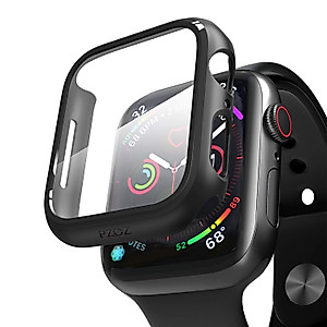 pzoz Compatible for Apple Watch Series SE2 /6/5 /4 /SE 40mm Case with Screen Protector Accessories Slim Guard Thin Bumper Full Coverage Matte Hard Cover Defense Edge for iWatch Women Men GPS (Black)