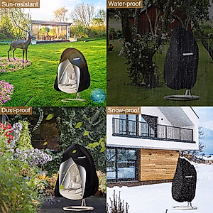 Outdoor Furniture Cover Stacking Chair Cover & Patio Hanging Egg Chair Cover Waterproof, Wind-Proof Swing Egg Chair Cover, Outdoor Furniture Covers for Egg Chair Covers with Storage Bag, Black