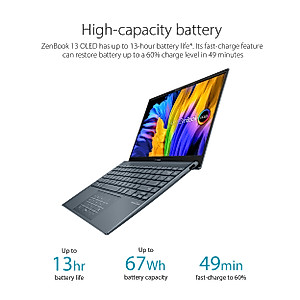 ASUS ZenBook 13 Ultra-Slim Laptop, 13.3” OLED NanoEdge, Intel Evo Platform i7-1165G7, 8GB, 512GB SSD, NumberPad, Thunderbolt 4, Wi-Fi 6, Windows 11 Home, AI Noise-Cancellation, Pine Grey, UX325EA-EH71