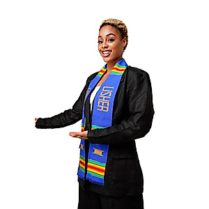 Dupsie's Usher Hand-woven Kente Cloth Stole/Sash. Blue