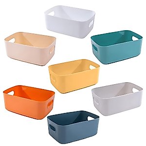 DECOORDER- Storage Bins - Plastic Storage Bins For Organization - 7 Pack Storage Baskets - Storage Basket - Classroom Organization - Small Storage Bins - Kitchen Storage Bins - Bathroom Storage Bins