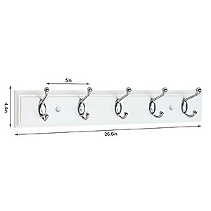 Creathome 27" Hadi Hookrail with Five Hooks, White Board and Chrome Powder Coated Hook (2 Pcs Package)