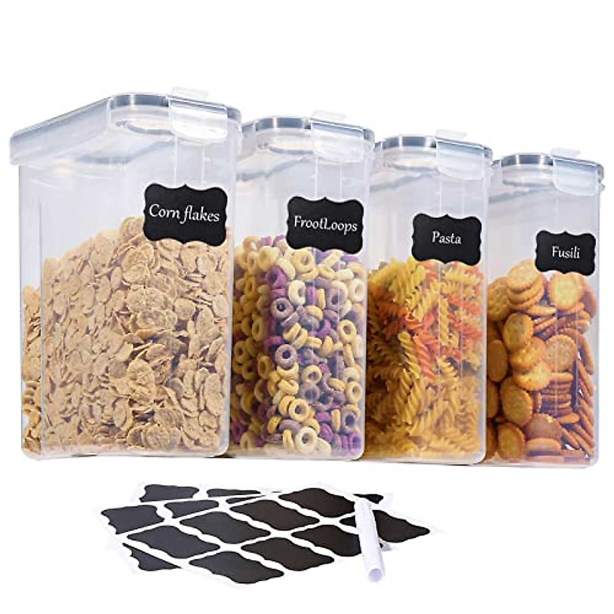 Airtight Food Storage Containers with Lids,BPA Free Plastic Cereal Containers Storage 4 Pack 135.2 fl oz,Kitchen and Pantry Organization storage for Dry Food,Cereal,Flour,Sugar,Include 24 Labels
