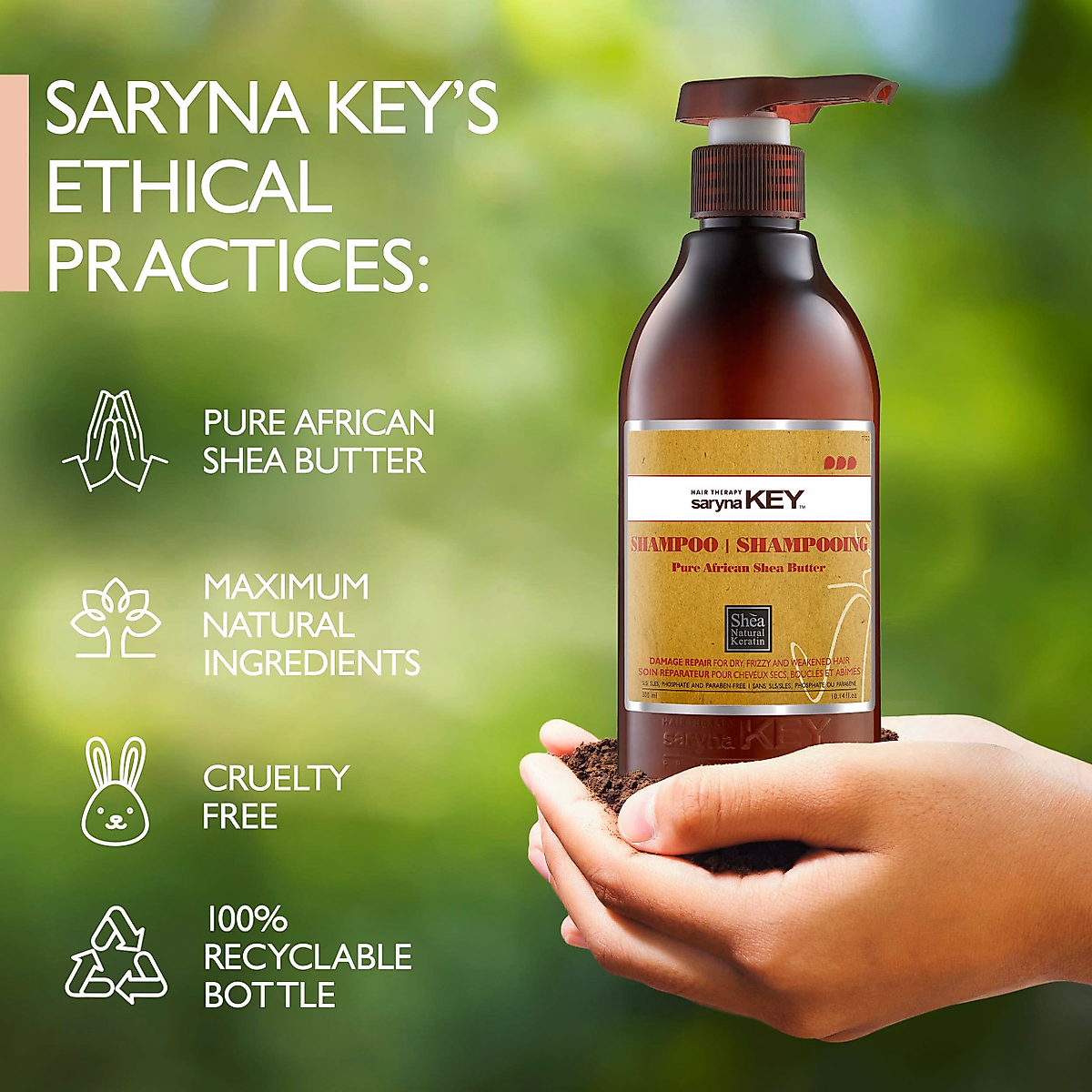 Saryna Key Shampoo for Damaged Hair with Pure African Shea Butter and Body Lotion Gift - - Sulfate Free, No Parabens, Cruelty Free (300ml/10.14oz)