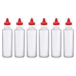 Amazing Abby - 16-Ounce Plastic Squeeze Bottles (Set of 6), Reusable Condiment Bottles, BFA-Free, Dishwasher-Safe, Perfect for Ketchup, Mustard, Mayonnaise, Sauces, Condiments, Dressings, and More