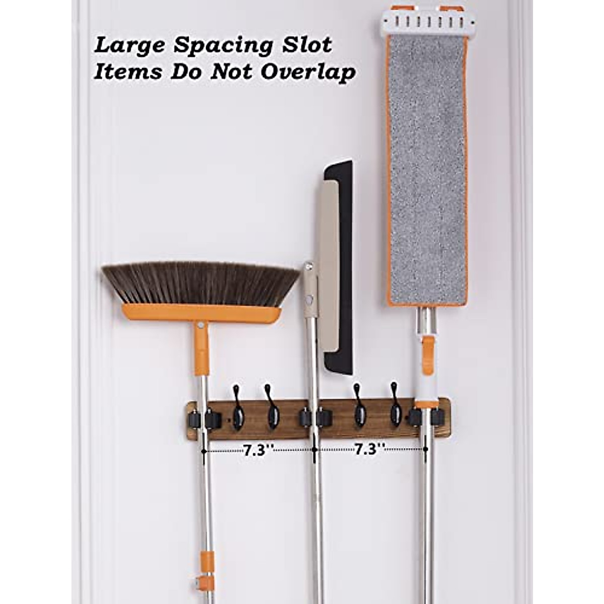 HONIZER Broom Holder Wall Mount, Larger Spacing Slot Mop and Broom Holder Wall Mount, Wood Broom Organizer Wall Mount Tool Organizer for Home, Kitchen, Garden, Garage, Laundry