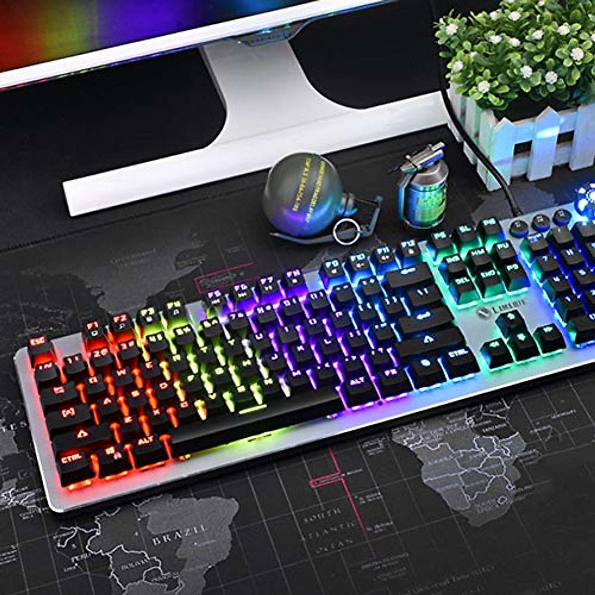 Feeling-one Gaming Keyboard, Colorful Rainbow LED Backlit Wired Computer Gaming Keyboard with 104 Keys, USB Wired Keyboard and Spill-Resistant for Windows PC Gamers Desktop 1 Pack,Black