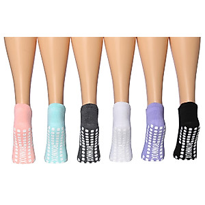 RONNOX Women's 6-Pairs Anti-Skid Non-Slip Silicone-Gripper Low Cut Cushioned Socks, For Yoga Pilates & Barre, Small/Medium RY04-A-SM