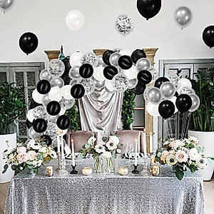 Tuoyi 100pcs Chrome Metallic Balloons,12 Inch Black White and Silver Balloons, Confetti Balloons for Wedding Engagement Black Party Decorations, Birthday Balloons